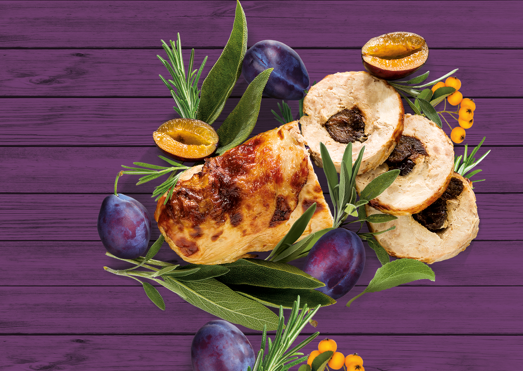 Marinēta cāļa rulete cepšanai ar plūmēm - Vistas